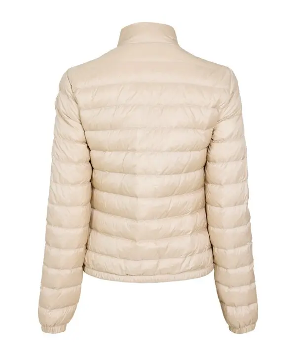 Moncler Lans Short Down Jacket With Stand Collar And Zip Fastening - Nude