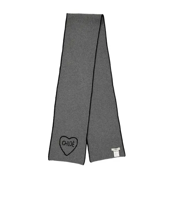 Chloé Grey Ribbed Knit Scarf - Gray