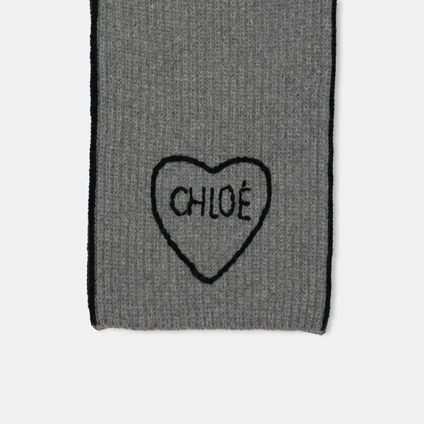 Chloé Grey Ribbed Knit Scarf