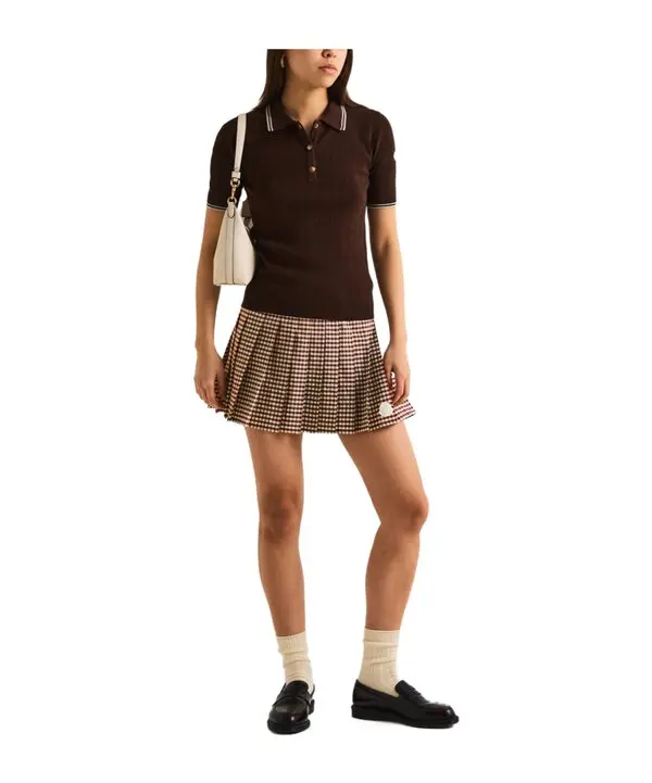 Moncler Gingham Pleated Mini Skirt - Nude