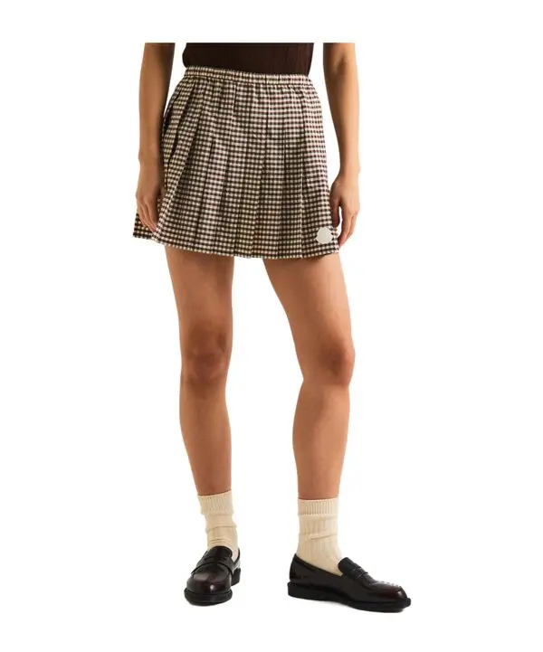 Moncler Gingham Pleated Mini Skirt - Nude