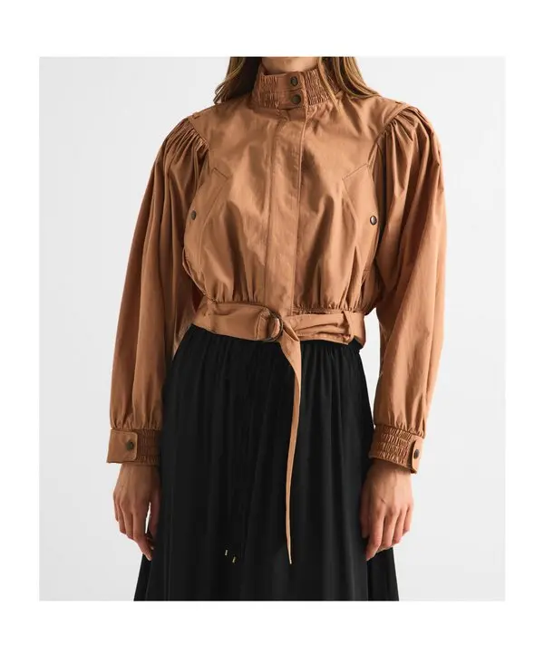 Chloé Cropped Jacket With Belted Waist And Puff Sleeves