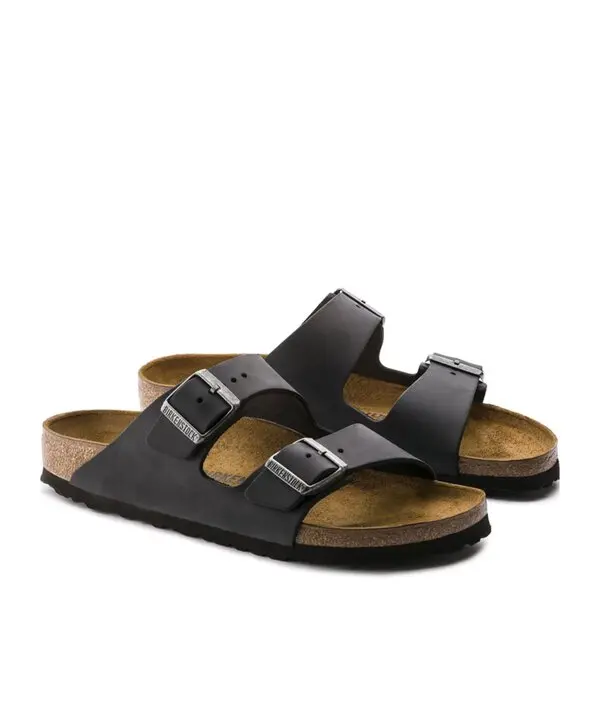 BIRKENSTOCK Logo Buckle Slippers - Black