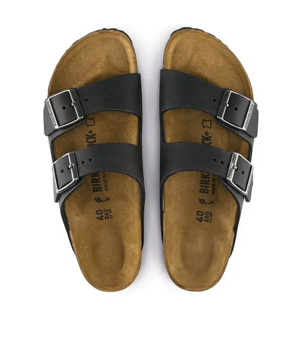 BIRKENSTOCK Logo Buckle Slippers - Black