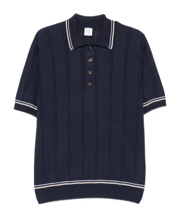 Eleventy Cable-knit Striped-trim Polo Shirt