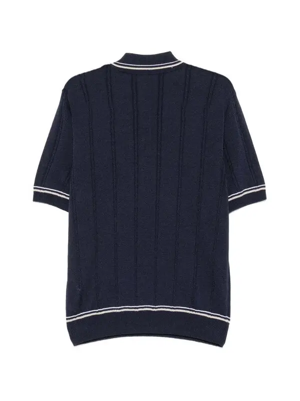 Eleventy Cable-knit Striped-trim Polo Shirt