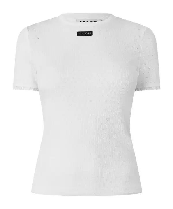Miu Miu Pointelle Knit Slim Fit T-shirt - White