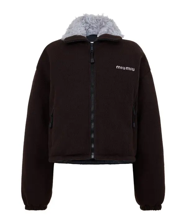 Miu Miu Zip-up Fleece Jacket With Faux Fur Collar - Black