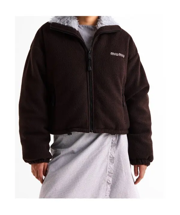 Miu Miu Zip-up Fleece Jacket With Faux Fur Collar