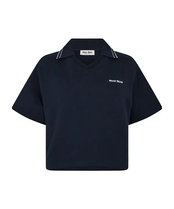 Miu Miu Cropped Short Sleeve Polo - Light Blue