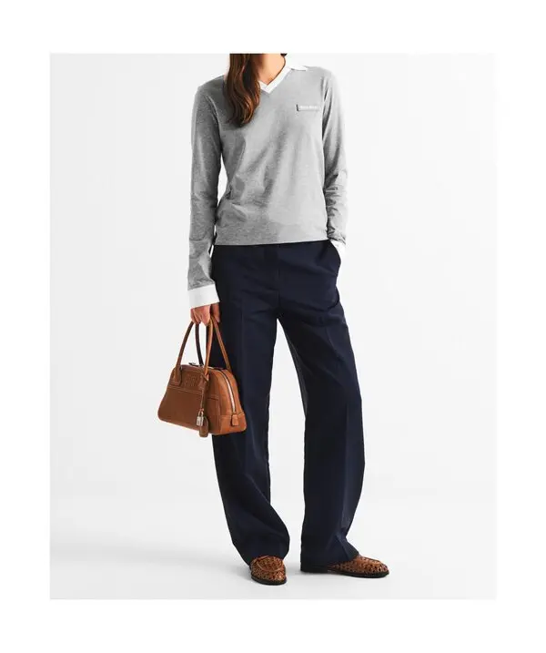 Miu Miu Knitted Long Sleeve Polo Shirt - Gray