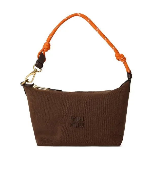Miu Miu Twill Fabric Handbag With Orange Rope Detail - Brown