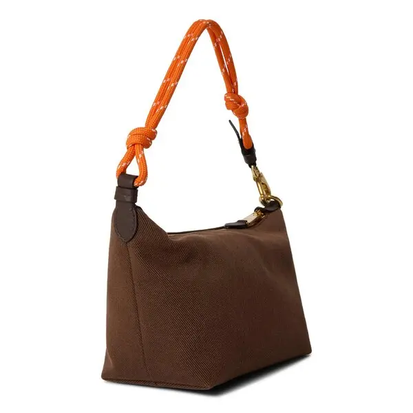 Miu Miu Twill Fabric Handbag With Orange Rope Detail - Brown