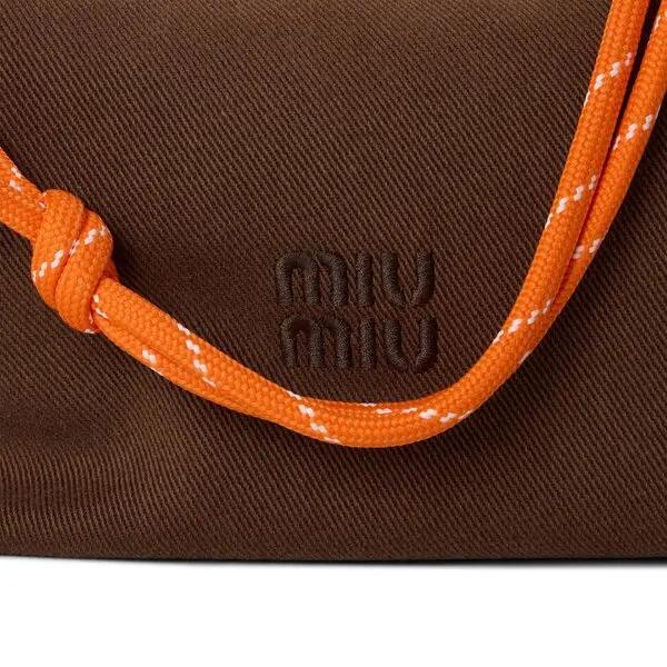 Miu Miu Twill Fabric Handbag With Orange Rope Detail - Brown