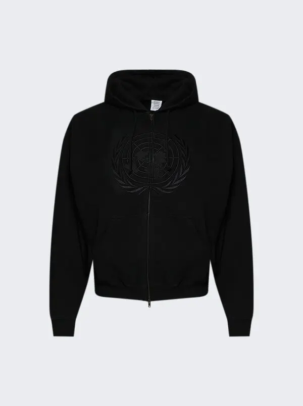 Vetements Embroidered Front Zip-up Hoodie Washed