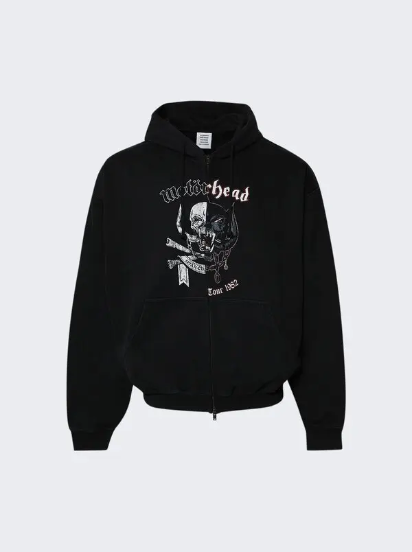 Vetements X Motorhead Double Graphic Zip-up Hoodie Washed - Black