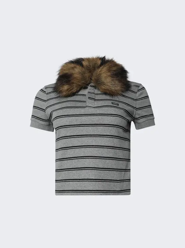 Vetements Striped Cropped Polo With Detachable Fur Collar