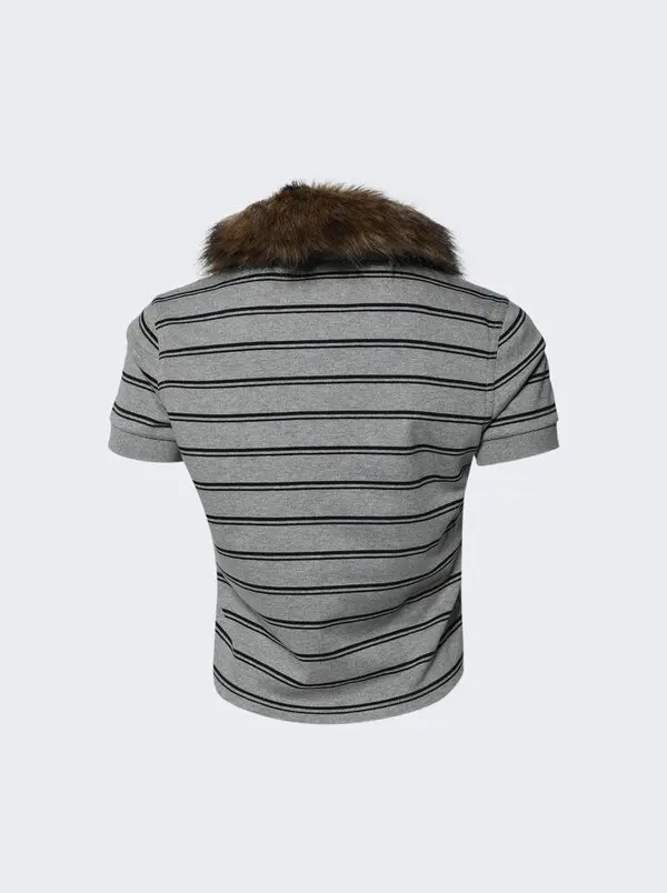 Vetements Striped Cropped Polo With Detachable Fur Collar