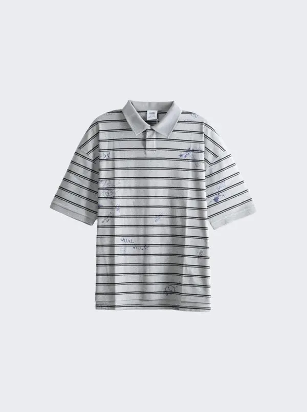 Vetements Scribbled Polo Shirt Melange And Black Stripes