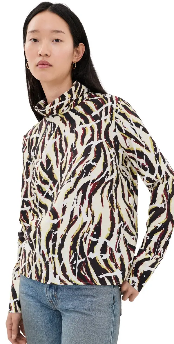Proenza Schouler White Label Printed Mock Neck Long Sleeve Top