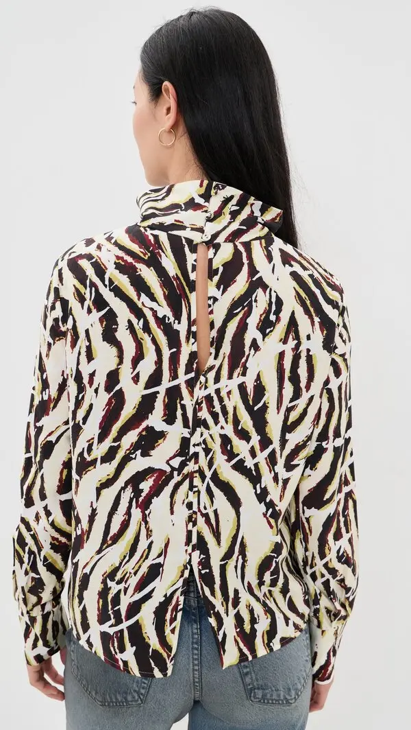 Proenza Schouler White Label Printed Mock Neck Long Sleeve Top