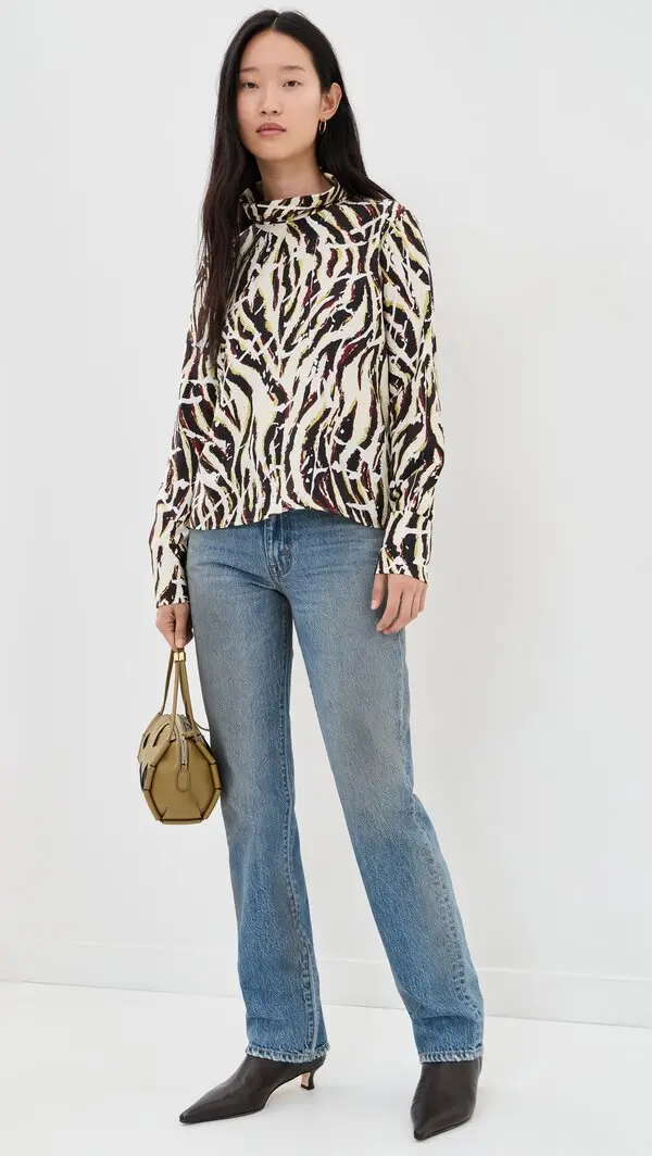 Proenza Schouler White Label Printed Mock Neck Long Sleeve Top