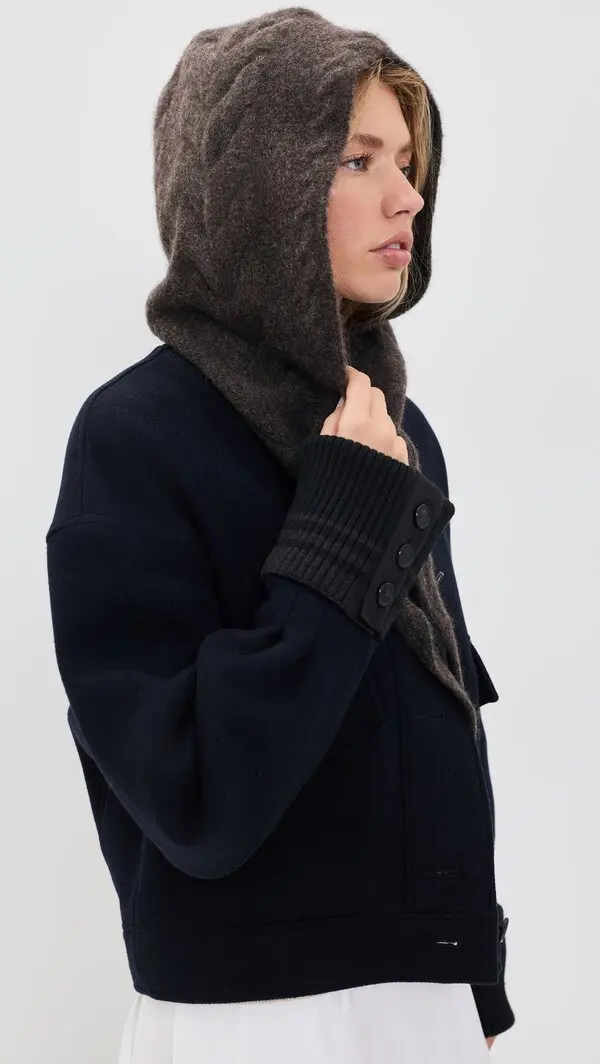 Sea Cable Knit Hood Scarf - Charcoal