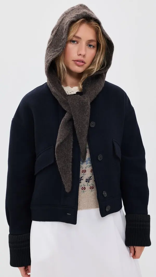 Sea Cable Knit Hood Scarf - Charcoal