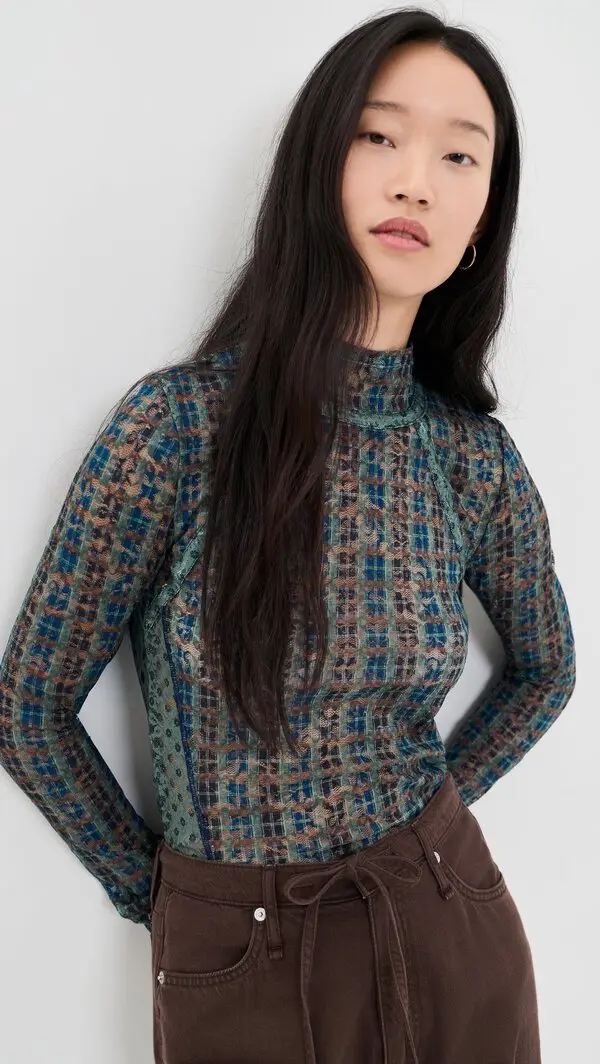 Free People Lyric Lace Mock Neck Long Sleeve Top