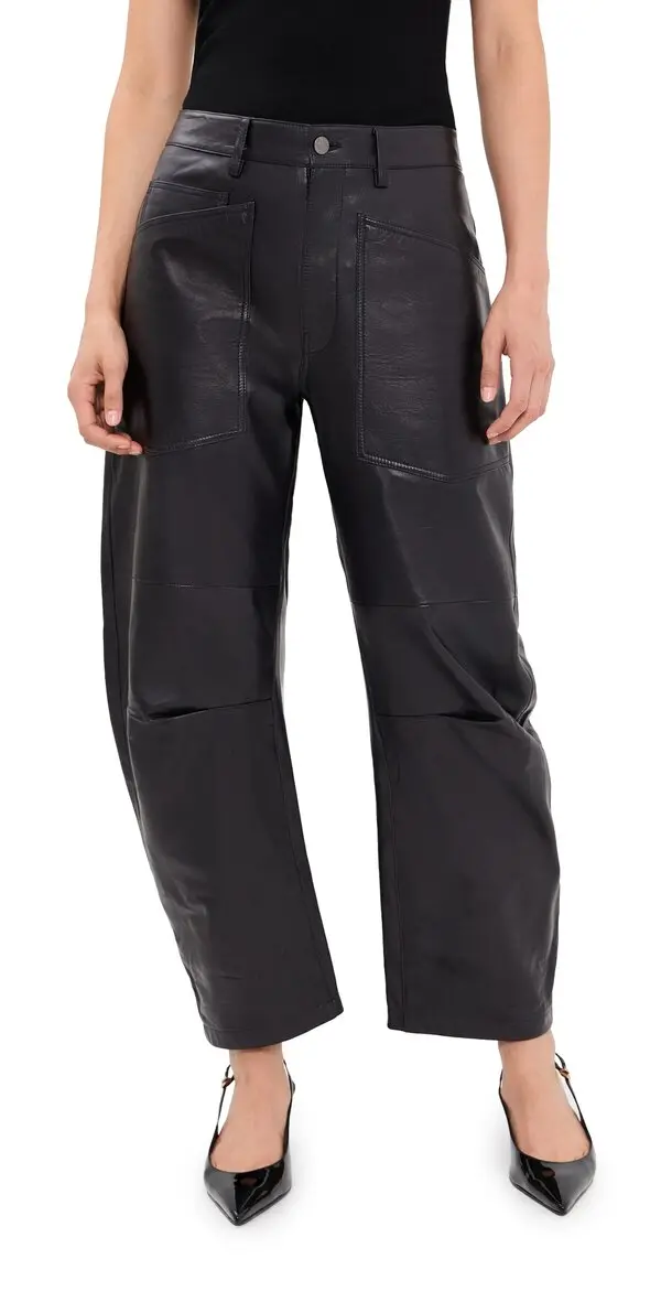 NILI LOTAN Shon Leather Barrel Pants - Midnight