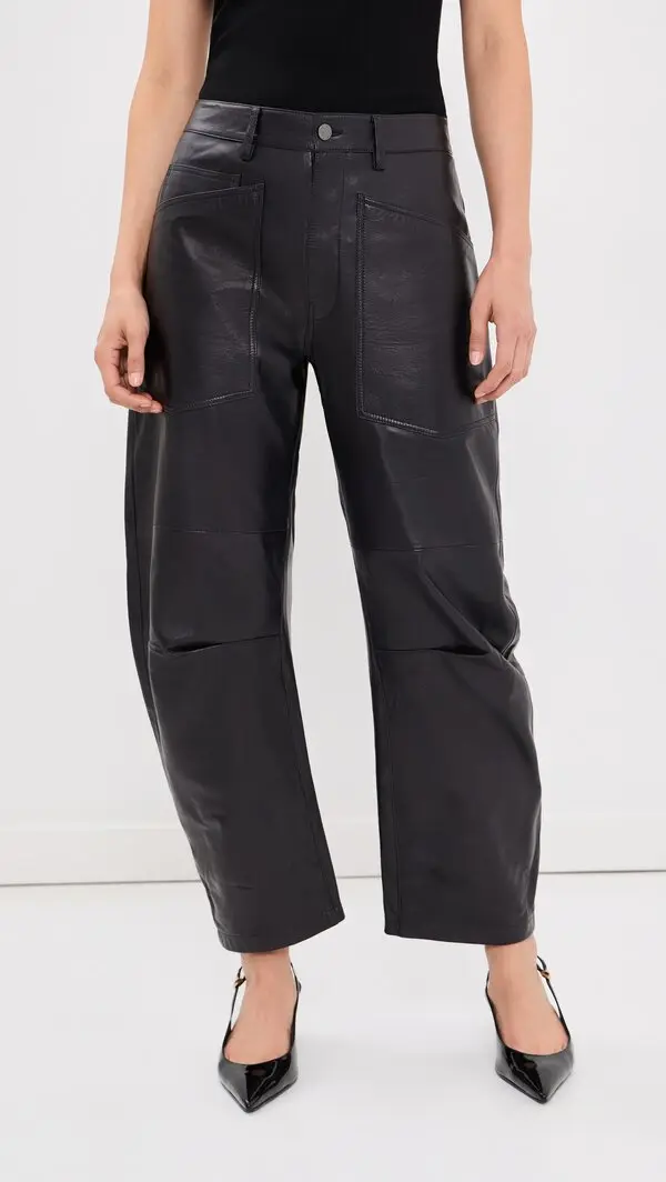 NILI LOTAN Shon Leather Barrel Pants