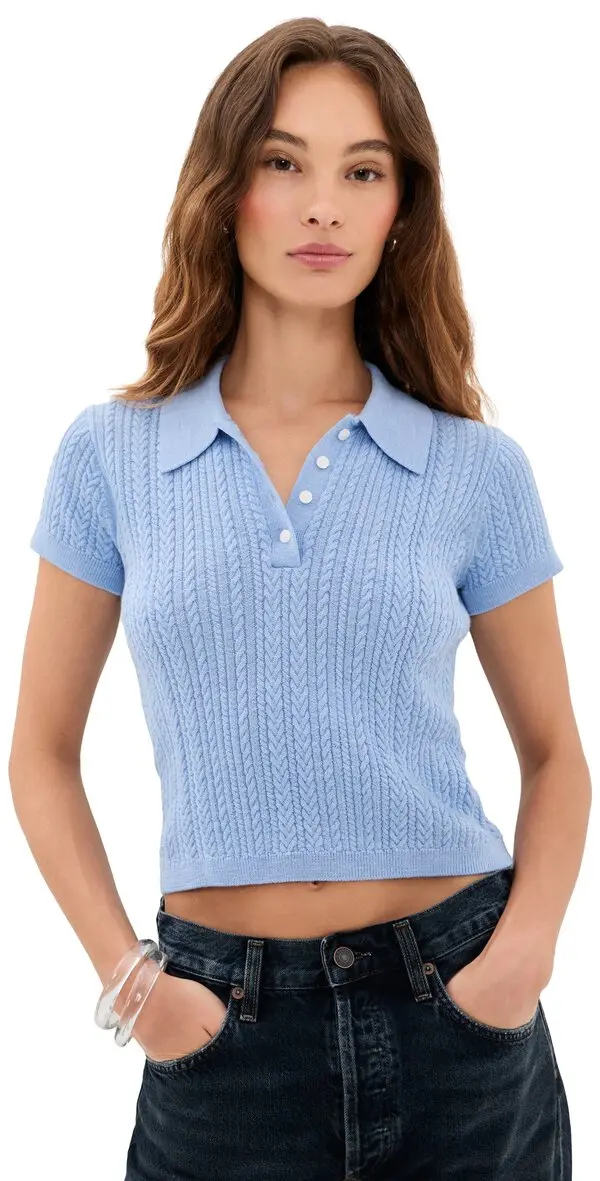 Good American The Micro Cable Polo - Sky