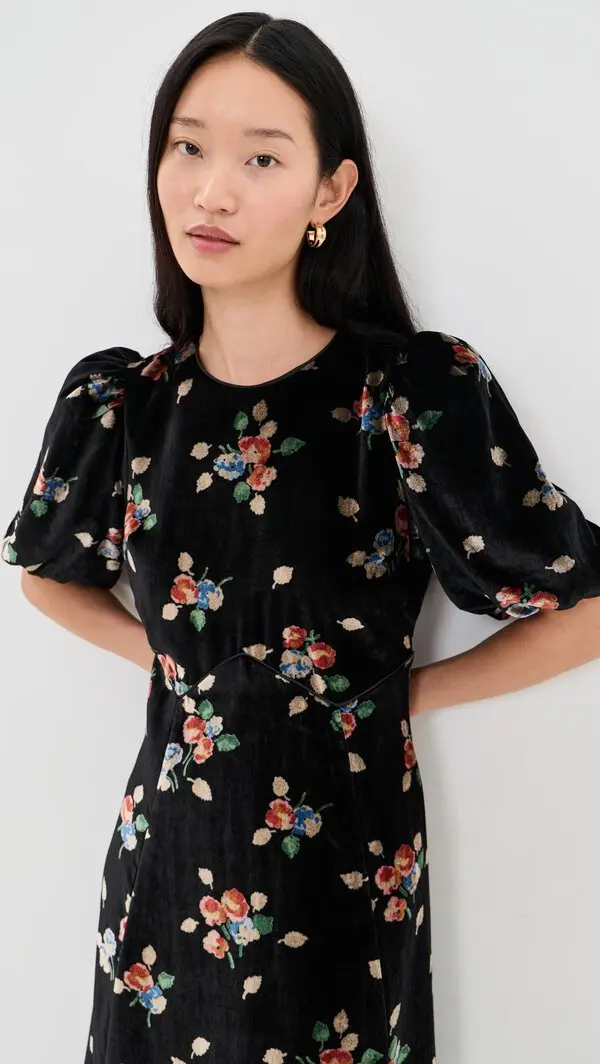 Sea Leda Velvet Puff Sleeve Midi Dress
