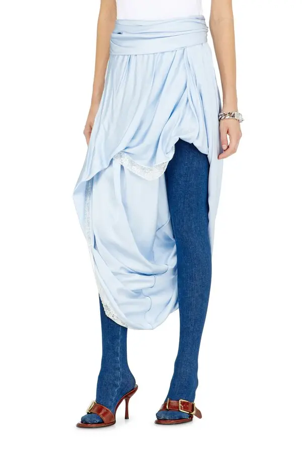 DIESEL® Draped Satin Midi Skirt With Lace Trim And Belt