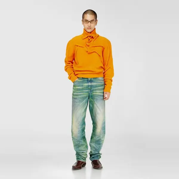 DIESEL® Button-neck Jumper In Wrinkled Boiled Knit - Orange