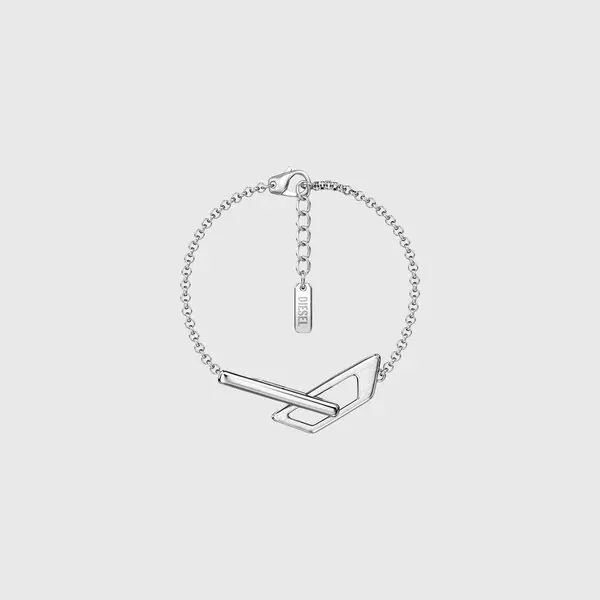 DIESEL® Stainless Steel Link Chain Bracelet With Logo Clasp - Silver