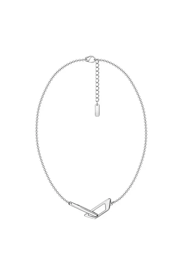 DIESEL® Stainless Steel Band Necklace With Logo Detail - Silver