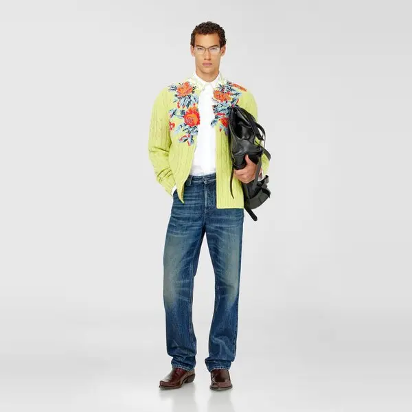 DIESEL® Floral Cable Knit Open-front Cardigan - Yellow