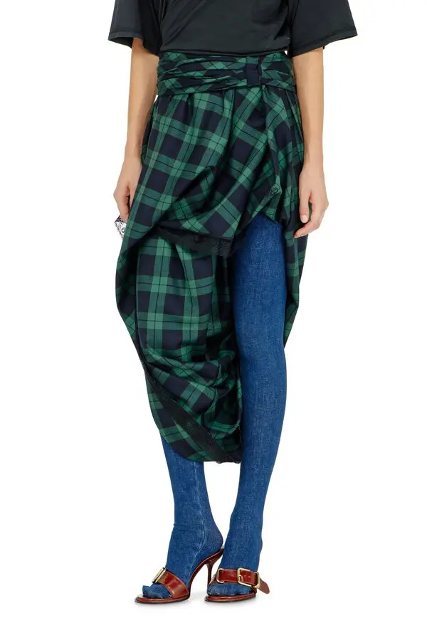 DIESEL® Draped Tartan Midi Skirt With Lace Trim