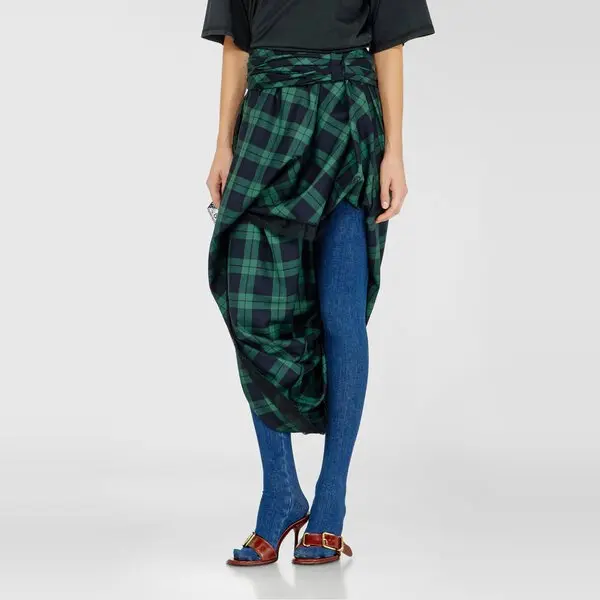 DIESEL® Draped Tartan Midi Skirt With Lace Trim - Multicolor