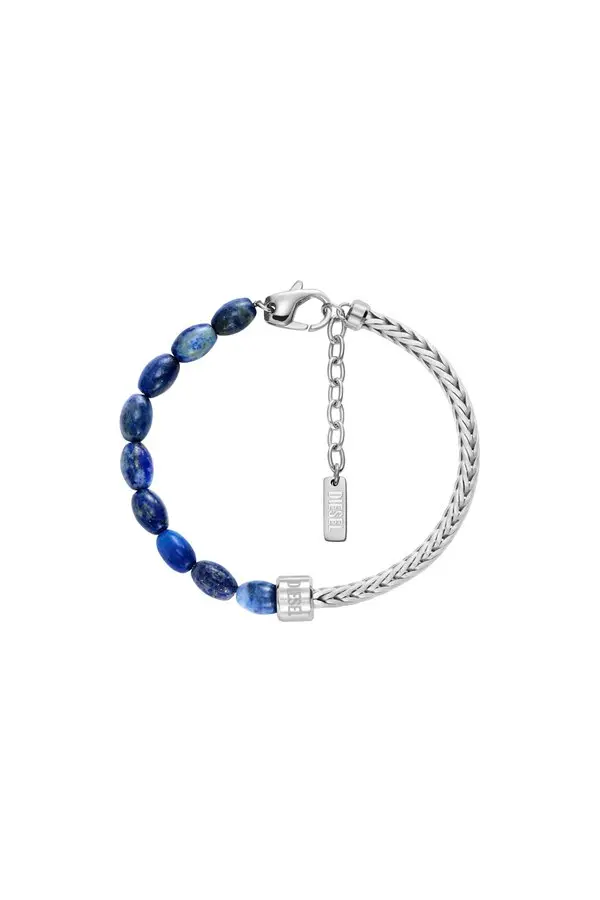 DIESEL® Lapis Lazuli Beaded Bracelet With -tone Stainless Steel - Silver