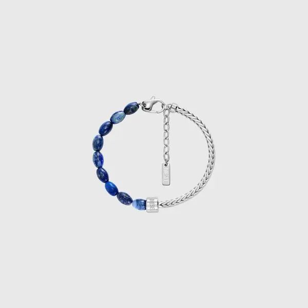 DIESEL® Lapis Lazuli Beaded Bracelet With -tone Stainless Steel - Silver
