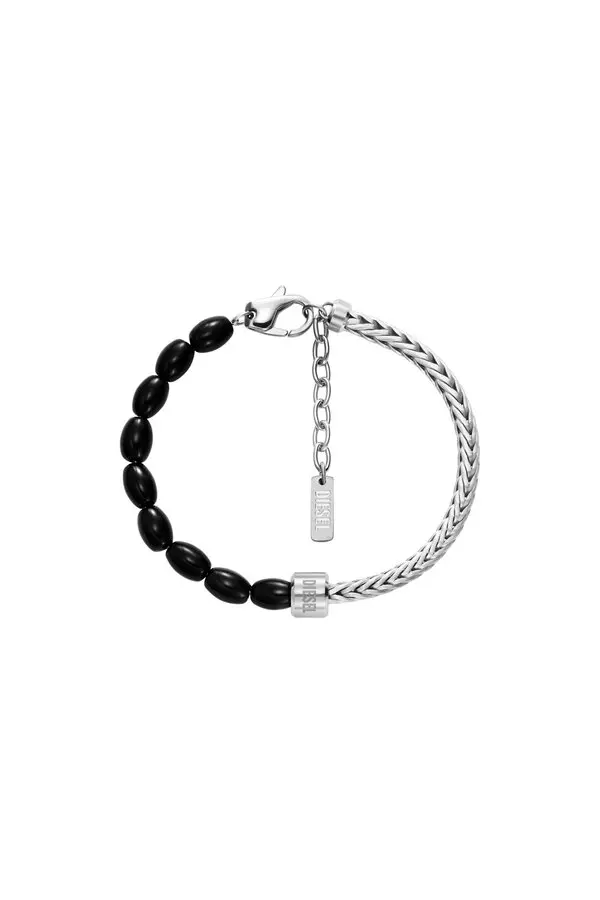 DIESEL® Black Agate And Stainless Steel Beaded Bracelet - Silver