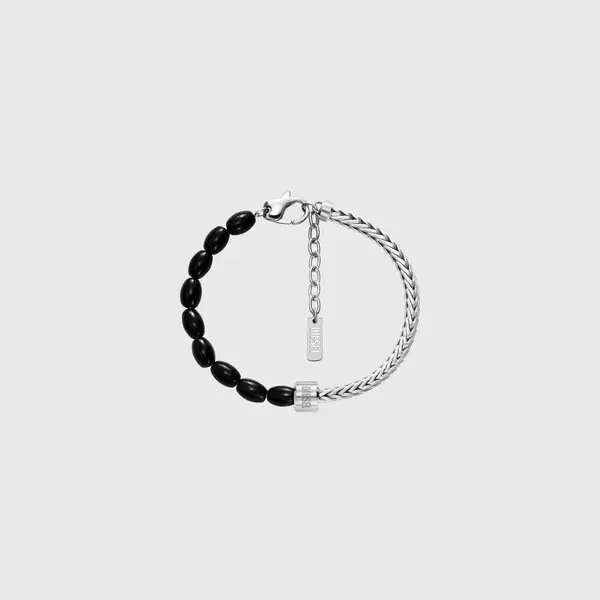 DIESEL® Black Agate And Stainless Steel Beaded Bracelet - Silver
