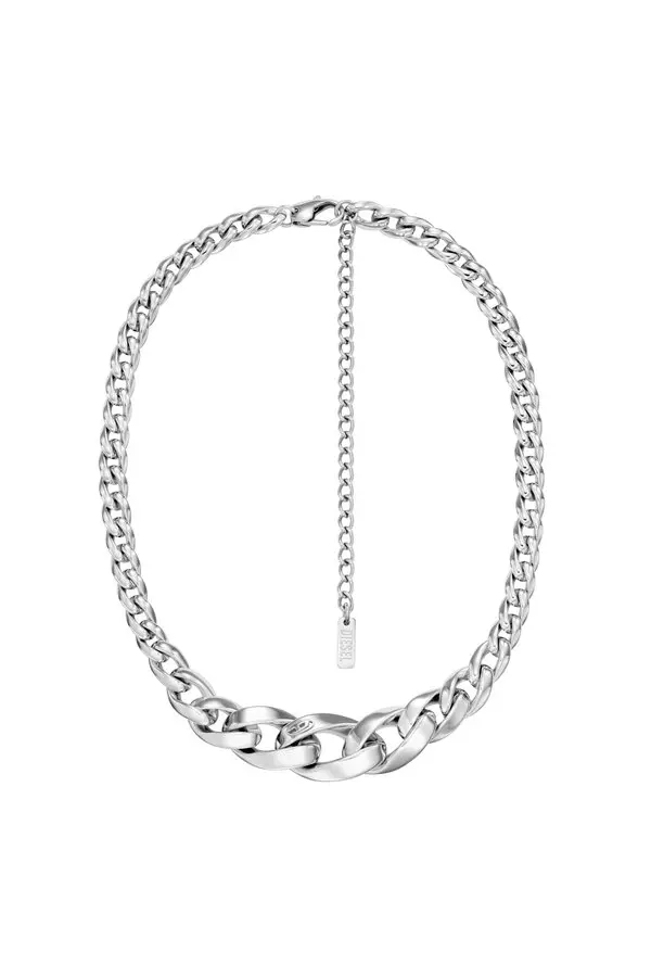 DIESEL® Stainless Steel Chain Necklace With Oval D Logo - Silver