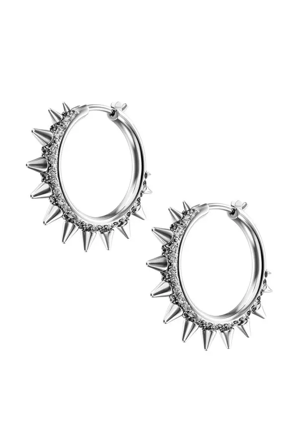 DIESEL® Stainless Steel Spike Hoop Earrings - Silver