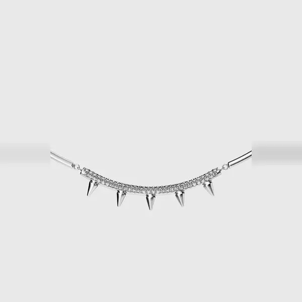 DIESEL® Stainless Steel Chain Necklace With Pave And Spiked Embellishments - Silver