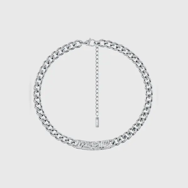 DIESEL® Stainless Steel Chain Necklace With Logo Detail - Silver