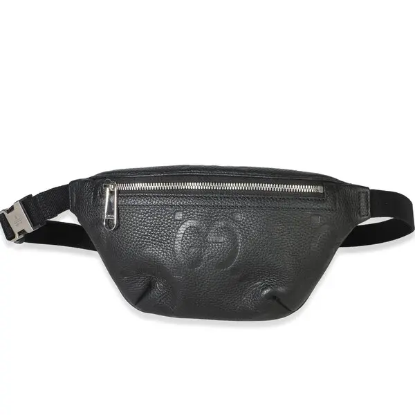 Gucci Piuma Calfskin Jumbo Gg Embossed Belt Bag - Black