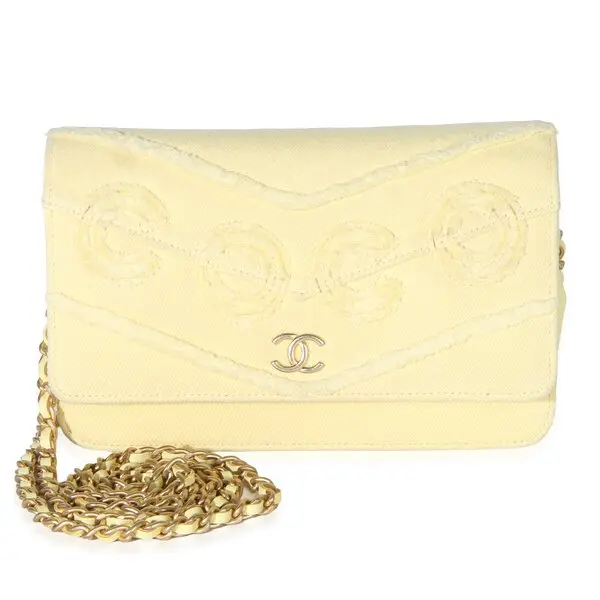 Chanel Frayed Denim Coco Wallet On Chain - Yellow